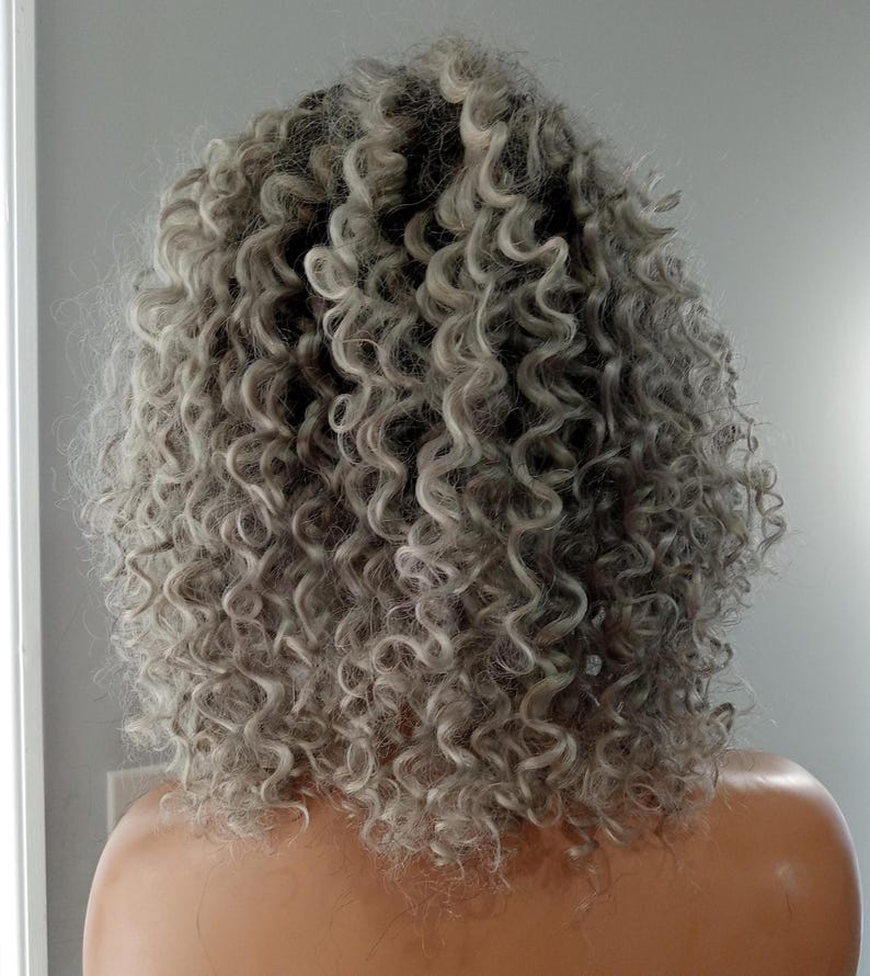 Ready to Ship Spiral Curly Grey-silver-black Mix Human Hair Blend Wig ...