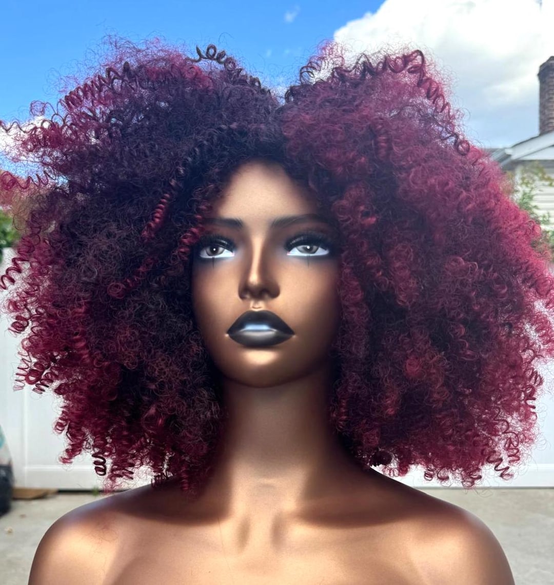 Afro Spiral Curly Wig With Bangs: Voluminous Textured Synthetic Hair - Etsy