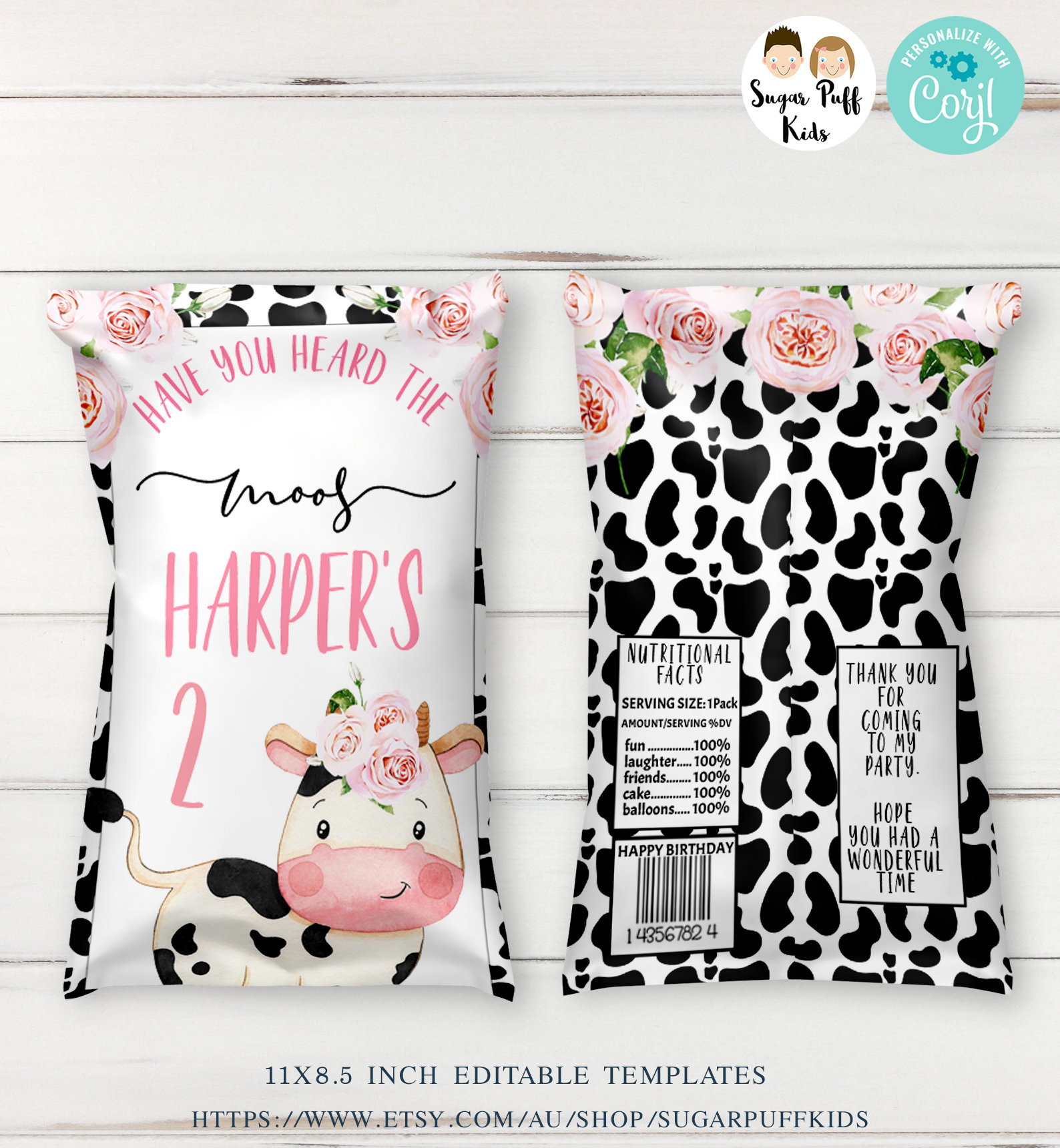 Editable Cow Print Birthday Chip Bag Printable Instant | Etsy Australia