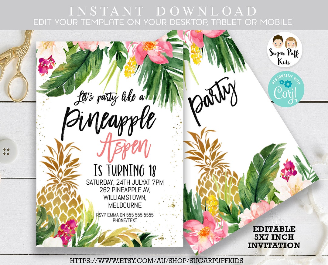 Let's Party Like a Pineapple Gold Birthday Invitation, Printable Party ...