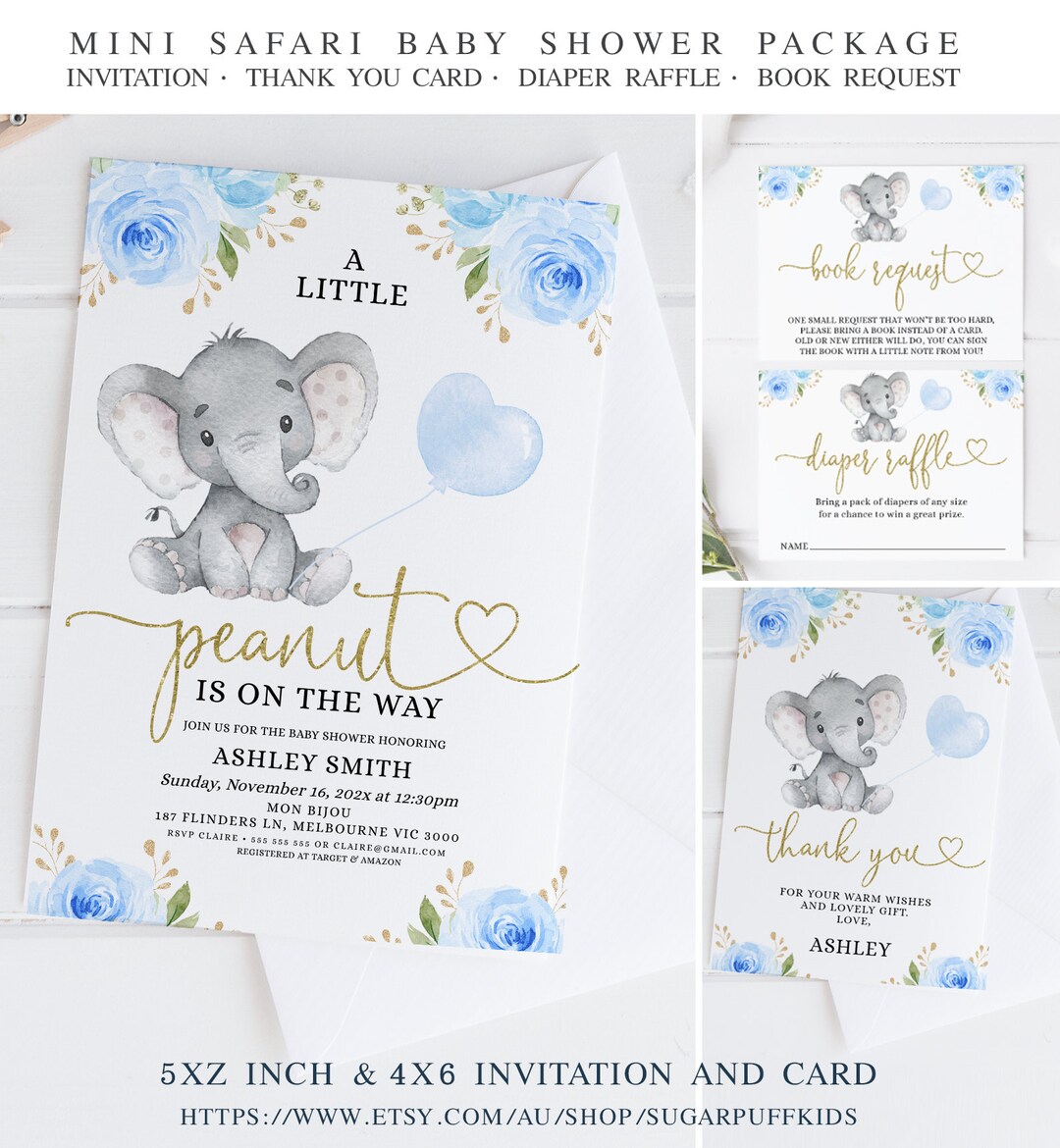 Editable Little Peanuts Elephant Baby Shower Invite, Printable Little ...