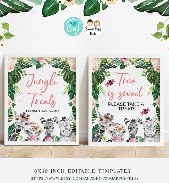 Editable Safari Animals Birthday sign, Printable Drawn Jungle Animals ...