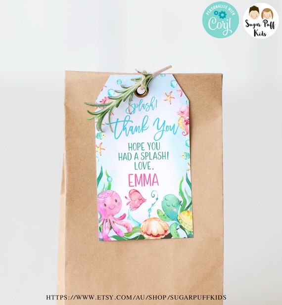 Editable Sea creatures Birthday Favor Tag, Printable Under the Sea ...