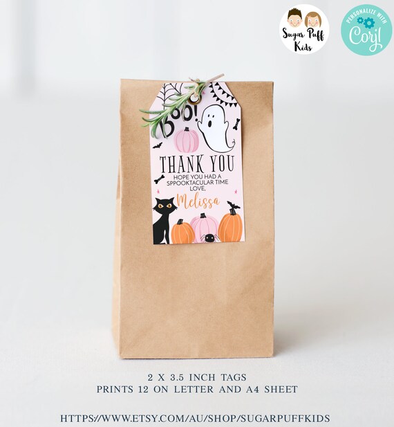 Editable Pink Halloween Tag, Printable Little Boo Birthday Party Tag ...