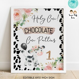 Printable Pink Floral Cow First Birthday Invite, Editable Girls Cow ...