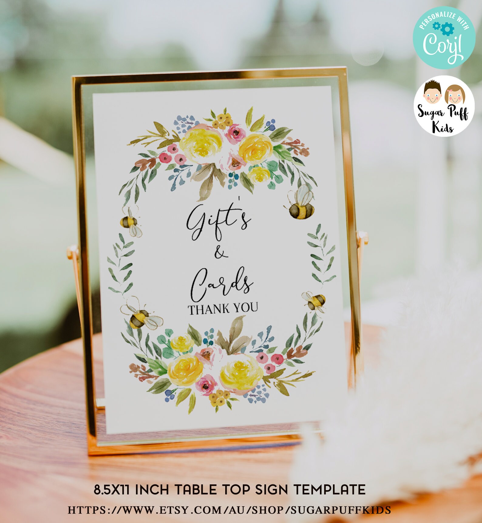 Editable Floral Bee Themed 4x9 Menu Card Instant Download Bee | Etsy