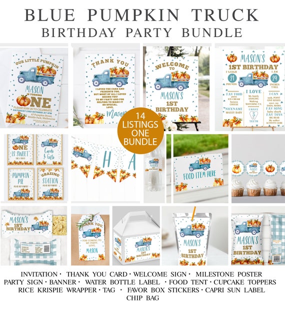 Editable Boys Pumpkin Truck Birthday Party Printables, Instant Download ...