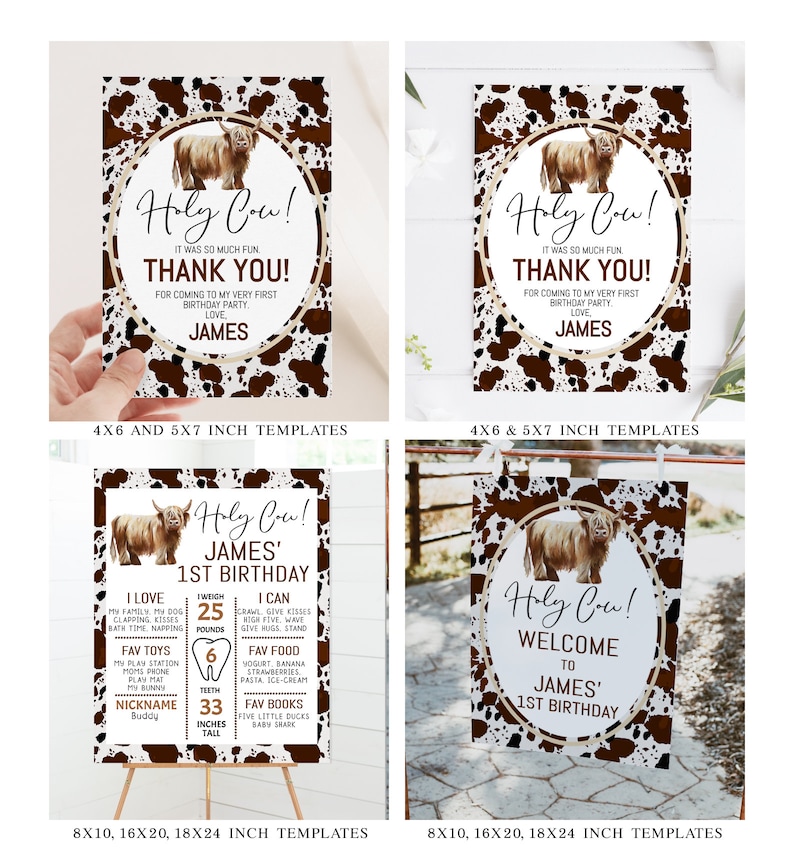 Editable Boys Highland Cow 1st Birthday Bundle Printable - Etsy