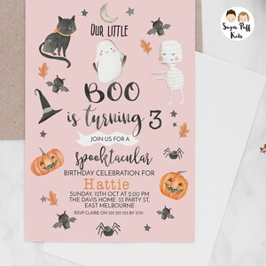 Printable Pink Halloween Birthday Invitation, Editable Boo Halloween ...
