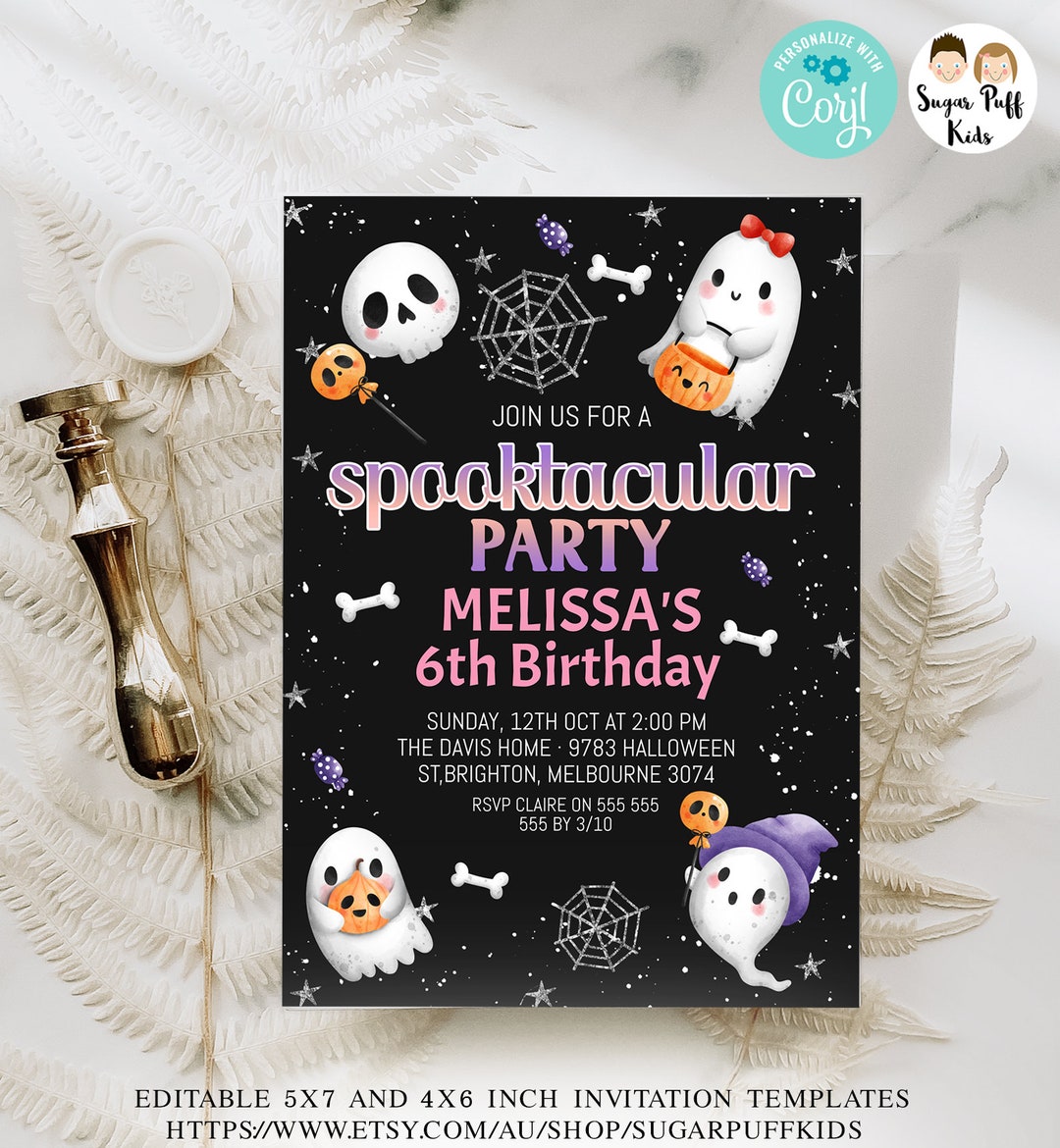 Printable Halloween Birthday Invite, Editable Girls Spooktacular Party ...