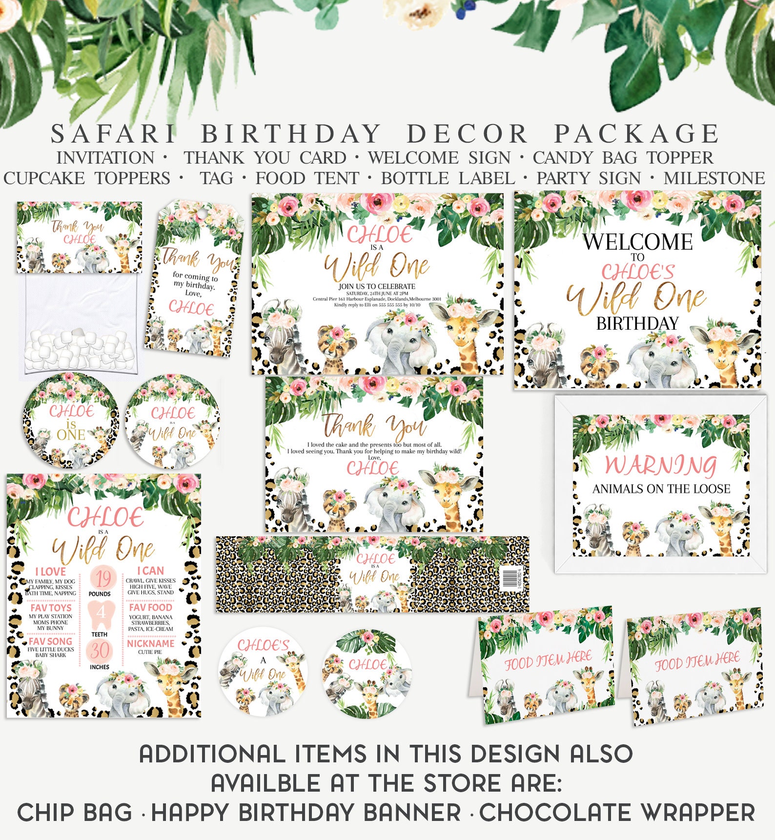 Printable Floral Safari Wild One Cheetah Print Party Pack - Etsy