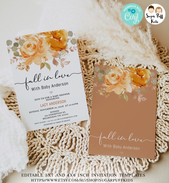 Printable Floral Fall In Love With baby Baby Baby Shower Invite ...