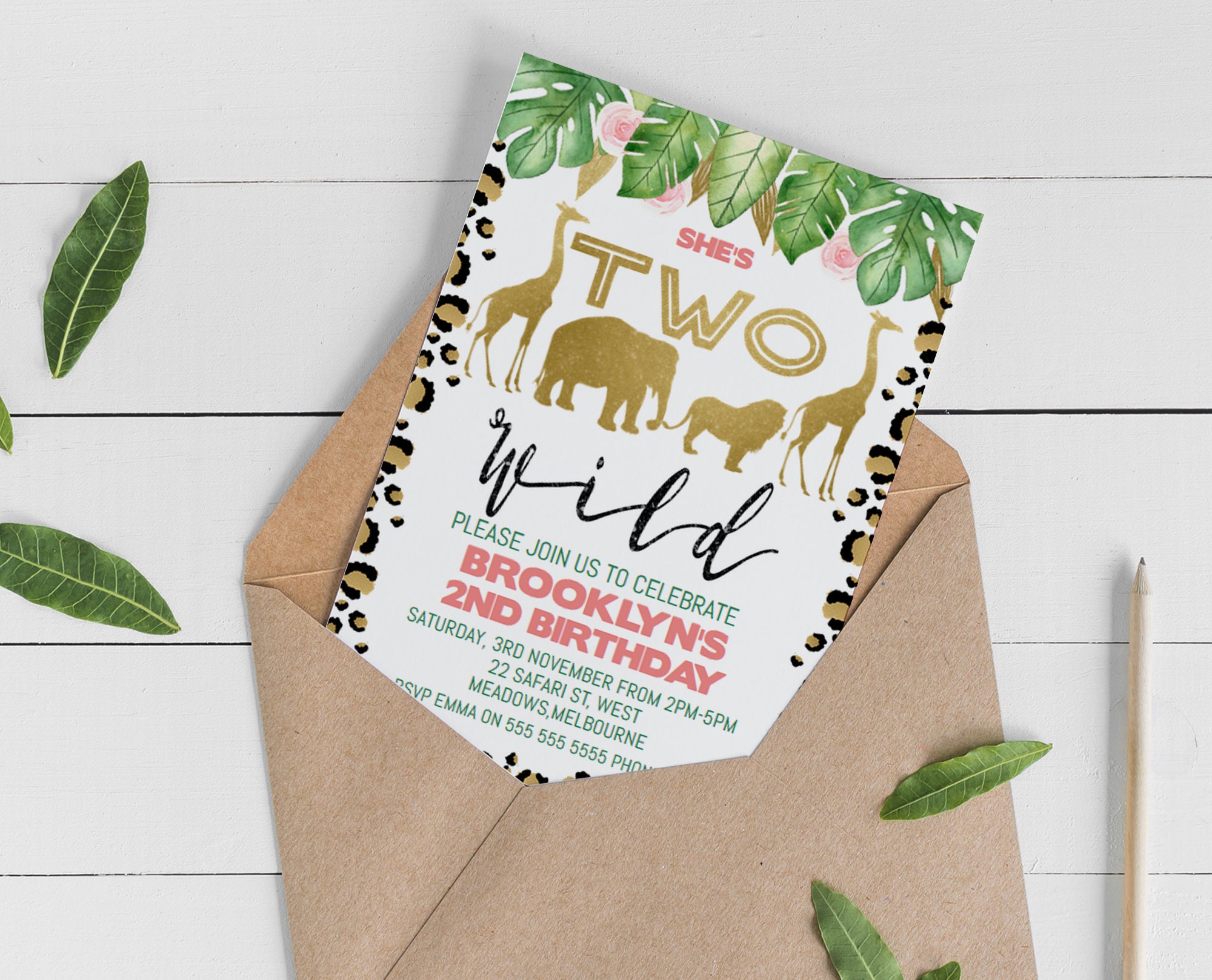 Two Wild Birthday Invitation Editable She's Two Wild | Etsy
