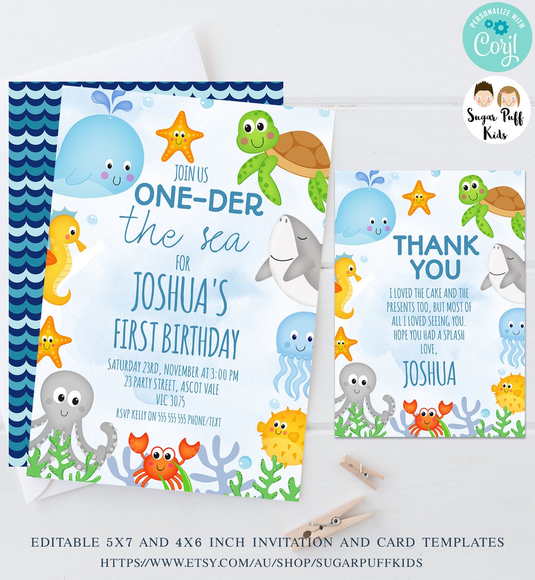 Editable Boys Under the Sea Birthday Invite, Printable Instant Download ...