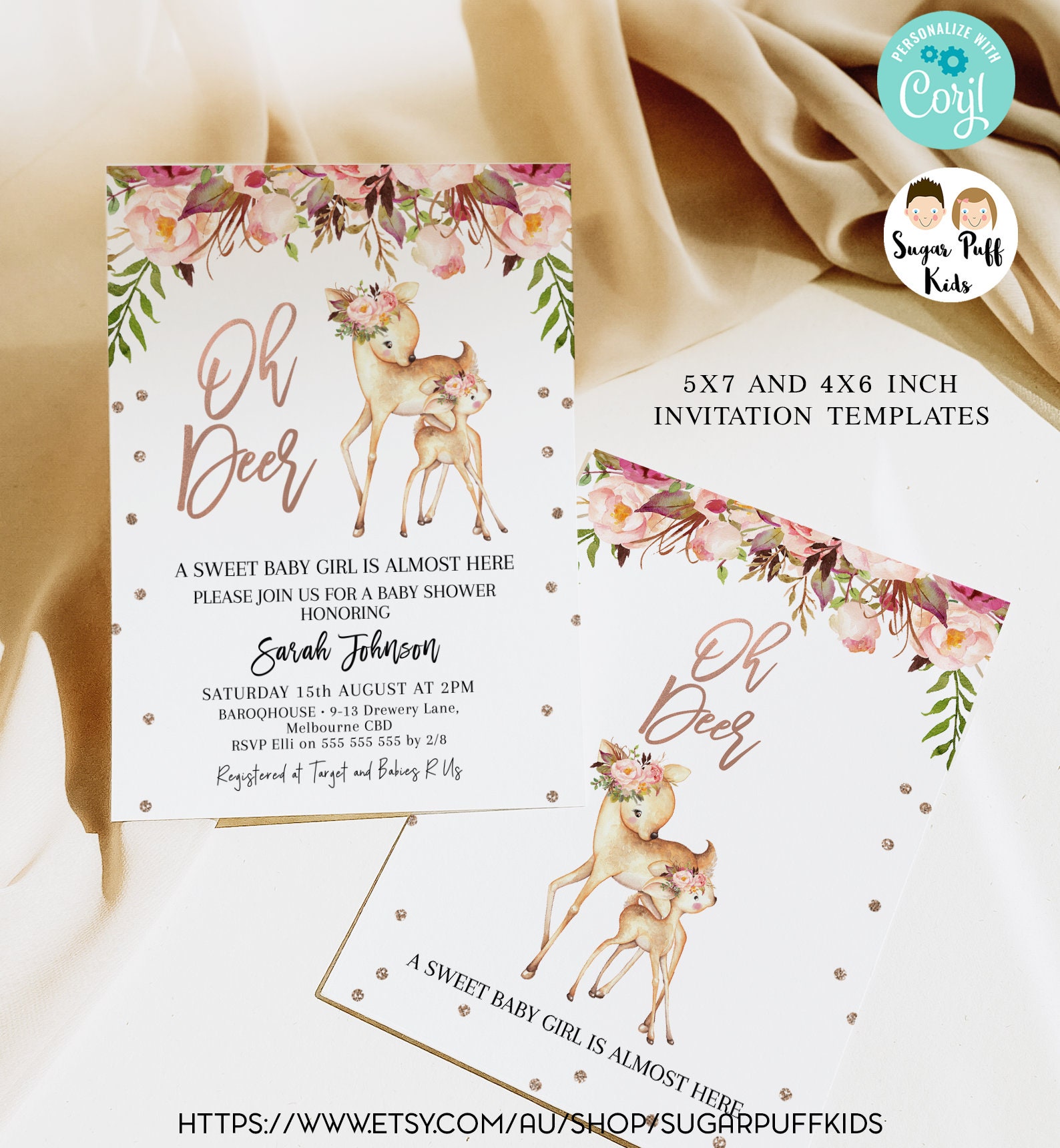 Editable Deer Baby Shower Invitions Deer Inserts Deer Thank - Etsy