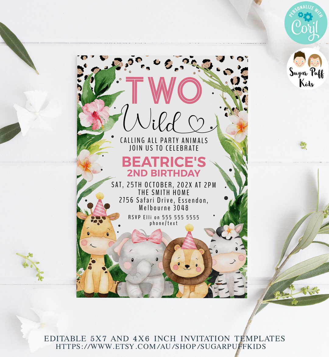 Printable Cheetah Print Safari Two Wild Invitation, Instant Download ...