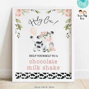 Editable Pink Floral Cow Birthday Party Sign, Cow Print Sign INSTANT ...