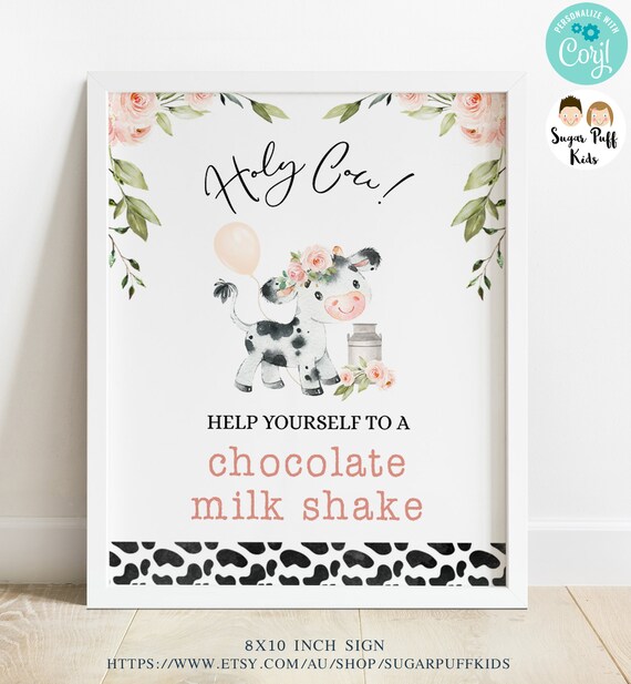 Editable Pink Floral Cow Birthday Party Sign, Cow Print Sign - INSTANT ...