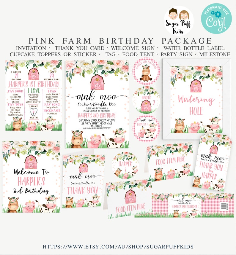 Printable Pink Farmyard Birthday Banner Editable Pink Farm - Etsy