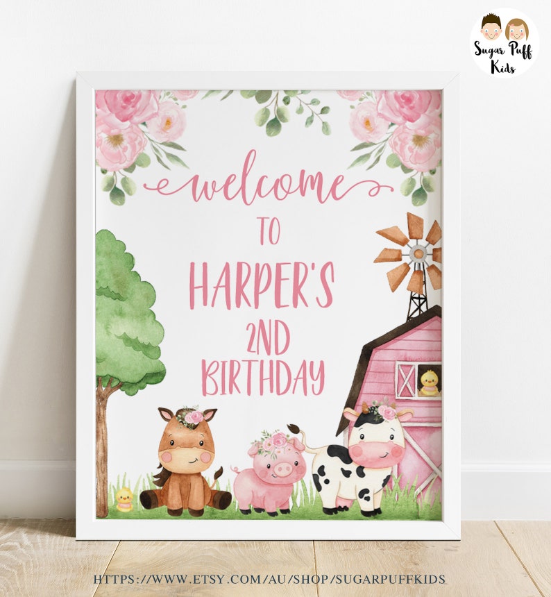 Printable Pink Floral Farm Welcome Sign Instant Farmyard - Etsy