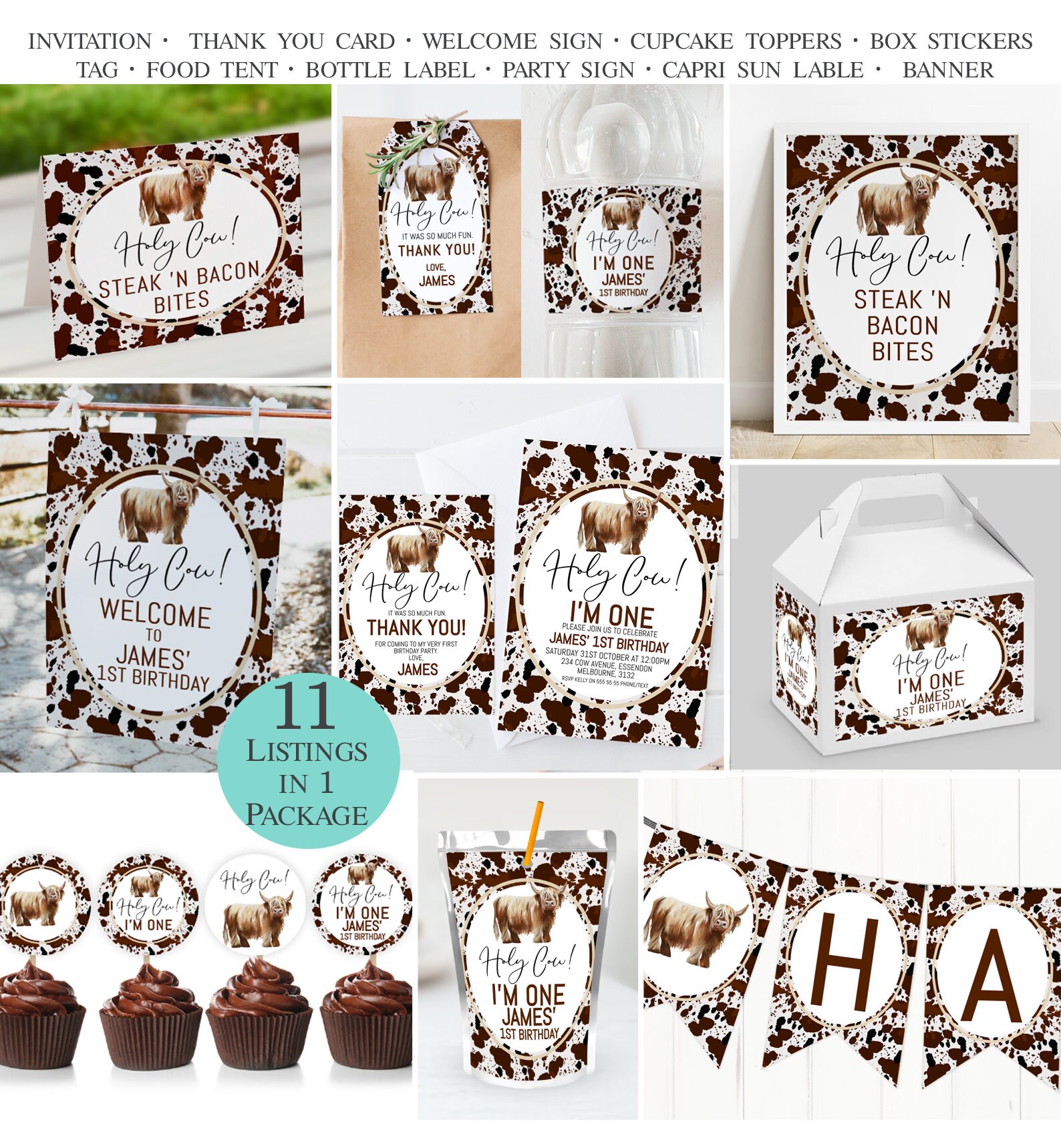 Editable Boys Highland Cow Birthday Party Printables Instant - Etsy