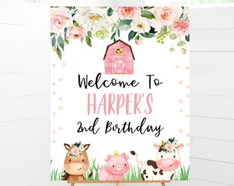 Editable Farm Birthday Welcome Sign. Farm Animals Welcome - Etsy