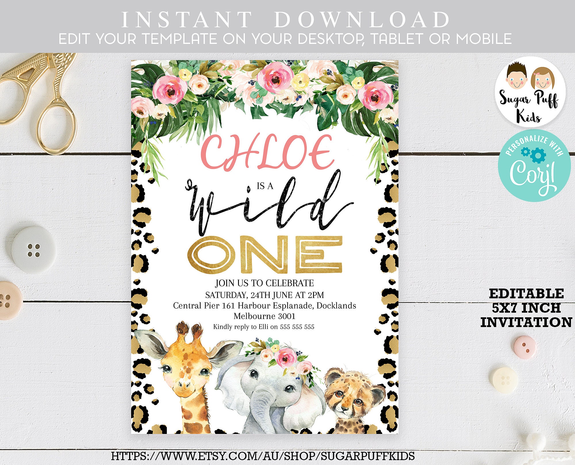 Safari Wild One Invitation Instant Download Wild One Invite - Etsy