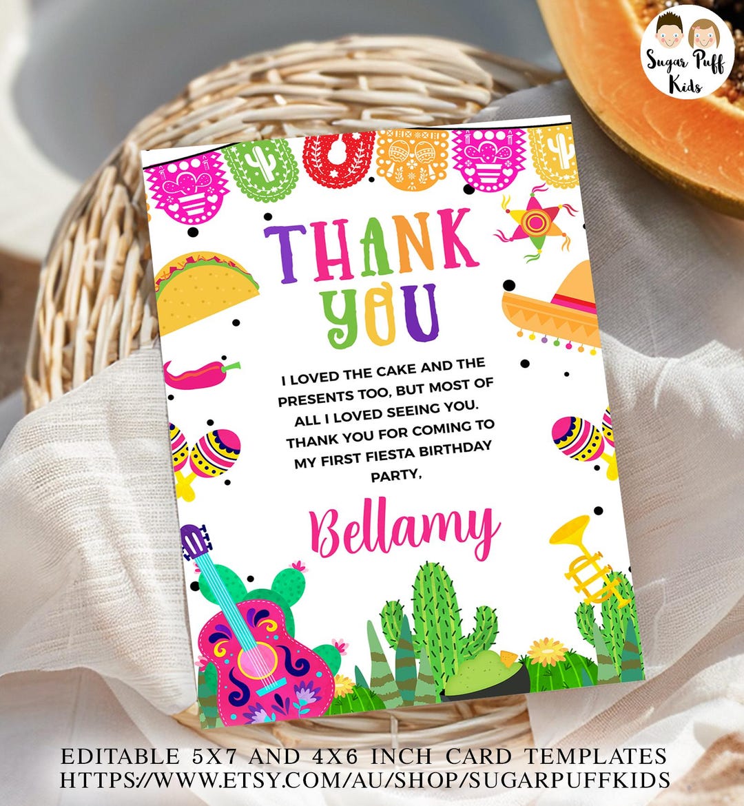 Editable Fiesta Themed Thank You Card, Printable Girls Fiesta Birthday ...