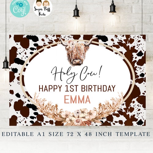 Editable Boho Pink Floral Cow Birthday Bundle Printable Girls - Etsy