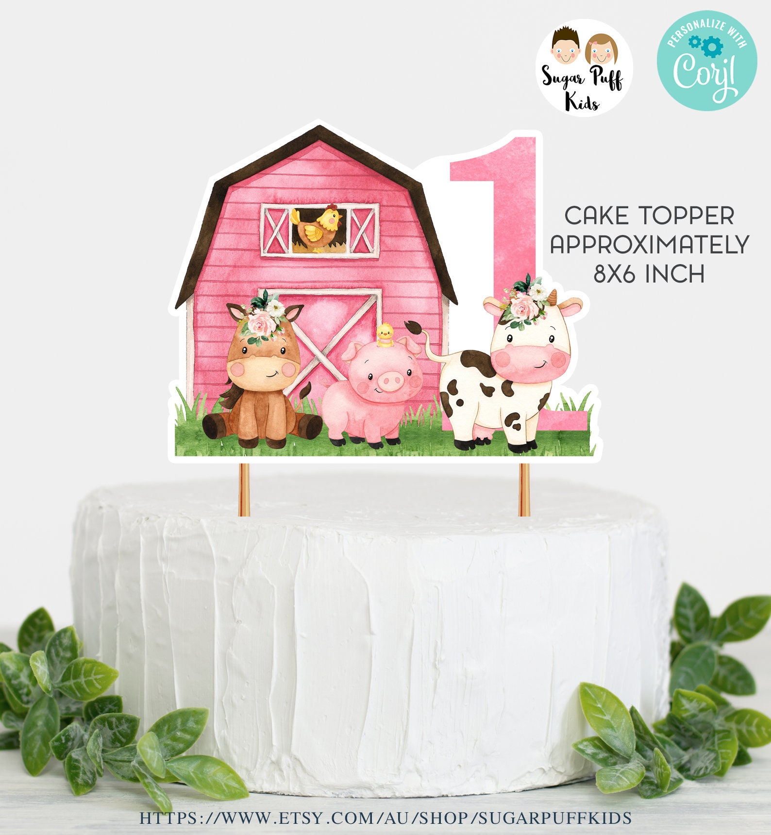 Instant Download Pink Farm Animals 1st Birthday Cake Topper - Etsy