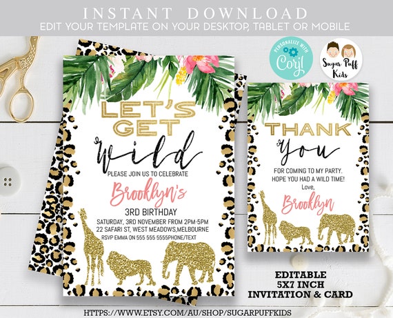 Let's Get wild birthday invitation, Instant download Let's Get Wild ...