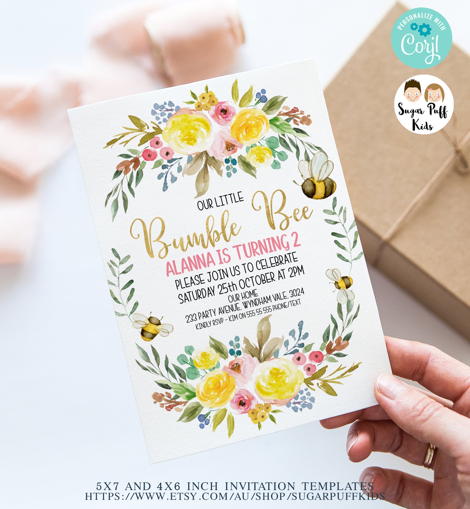Editable Floral Bee Themed 4x9 Menu Card Instant Download Bee | Etsy