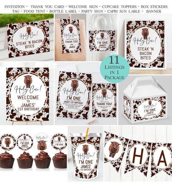 Editable Boys Highland Cow Birthday Party Printables Instant - Etsy