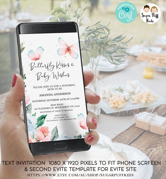Editable Butterfly Kisses and Baby Wishes baby shower text invite ... Editable Butterfly Kisses and Baby Wishes baby shower text invite ...