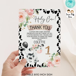 Editable Cow Print Thank You Card, Printable Pink Floral Cow Thank You ...