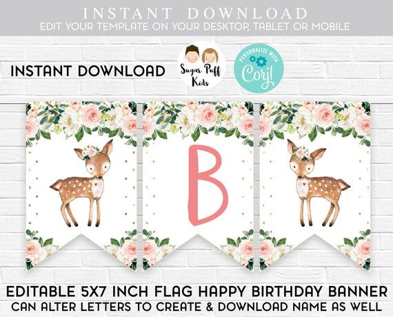 Deer birthday banner, Deer birthday banner, Printable deer birthday ...
