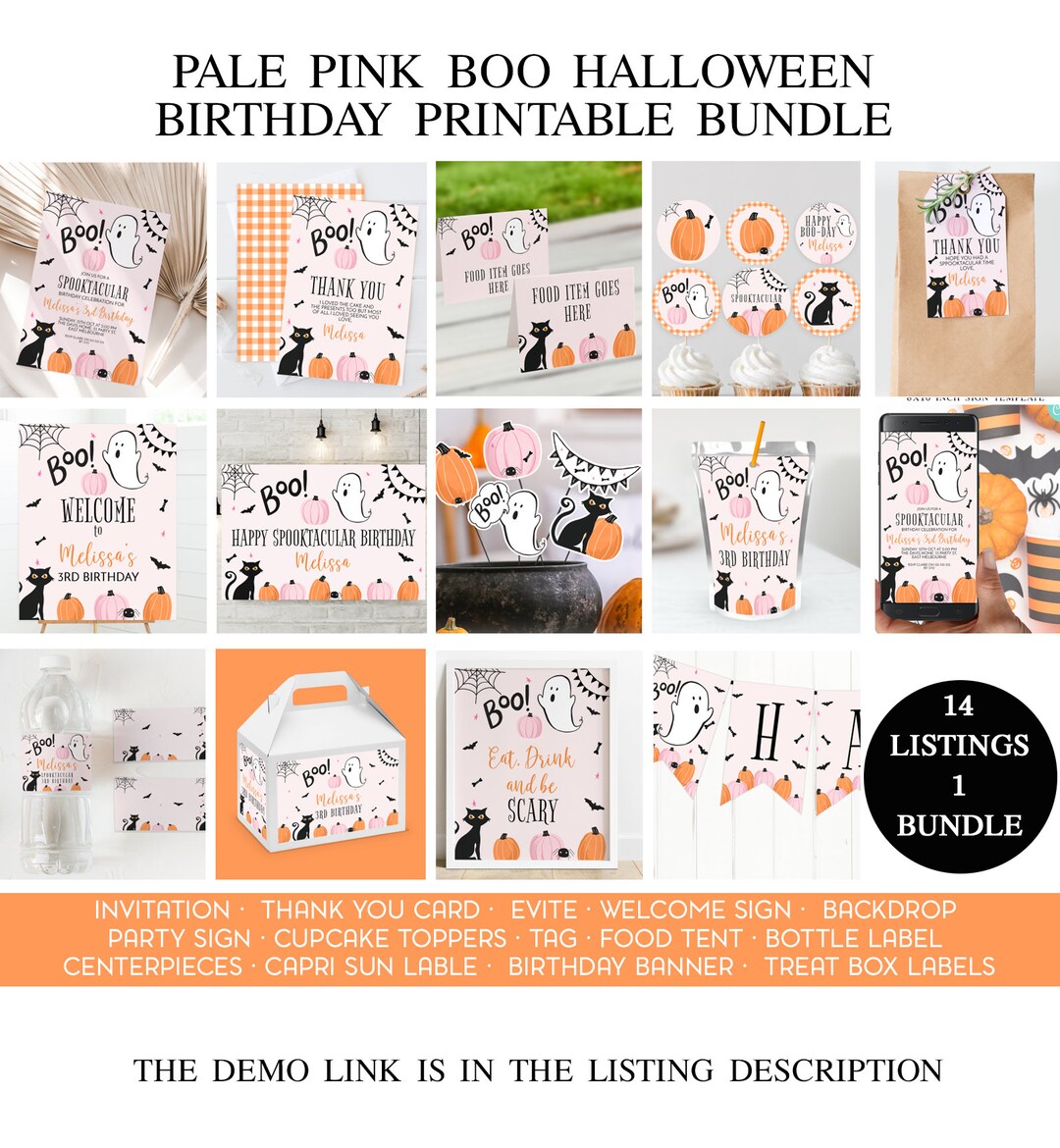 Editable Girls Pink Halloween Birthday Party Printables - Etsy