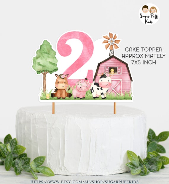 Instant Download Pink Farm 2nd Birthday Cake Topper, Printable Farmyard ...