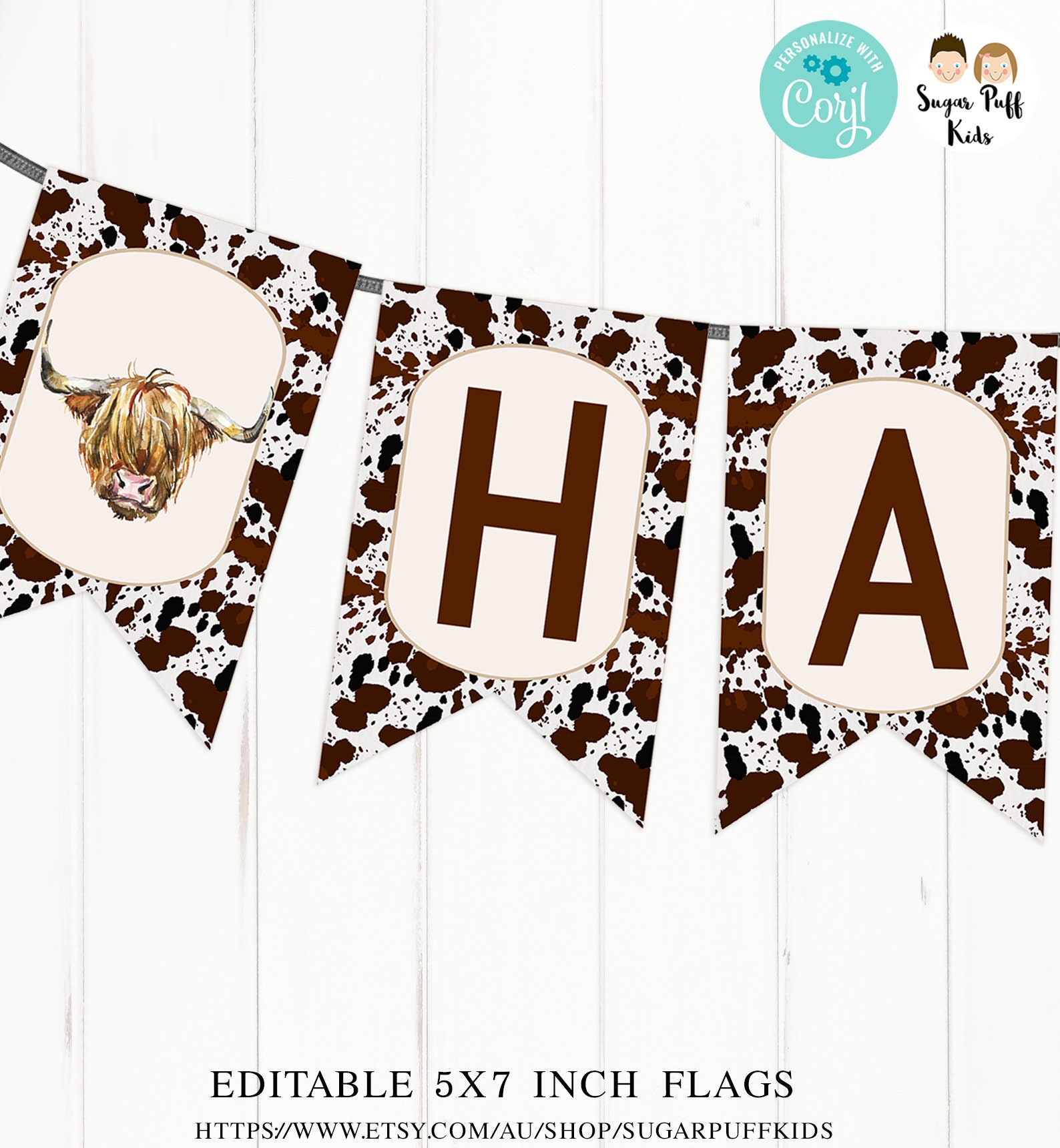 Printable Highland Cow Birthday Banner Editable Brown Cow - Etsy