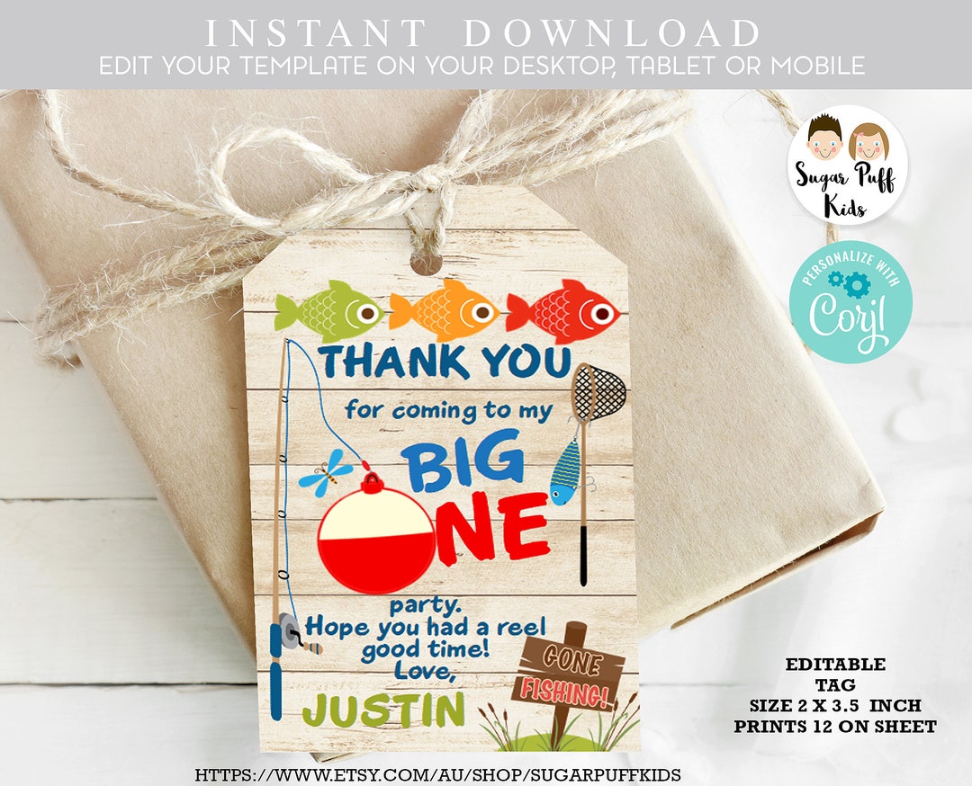Fishing Favor Tag, EDITABLE Fishing 1st Birthday Tag,instant Download ...