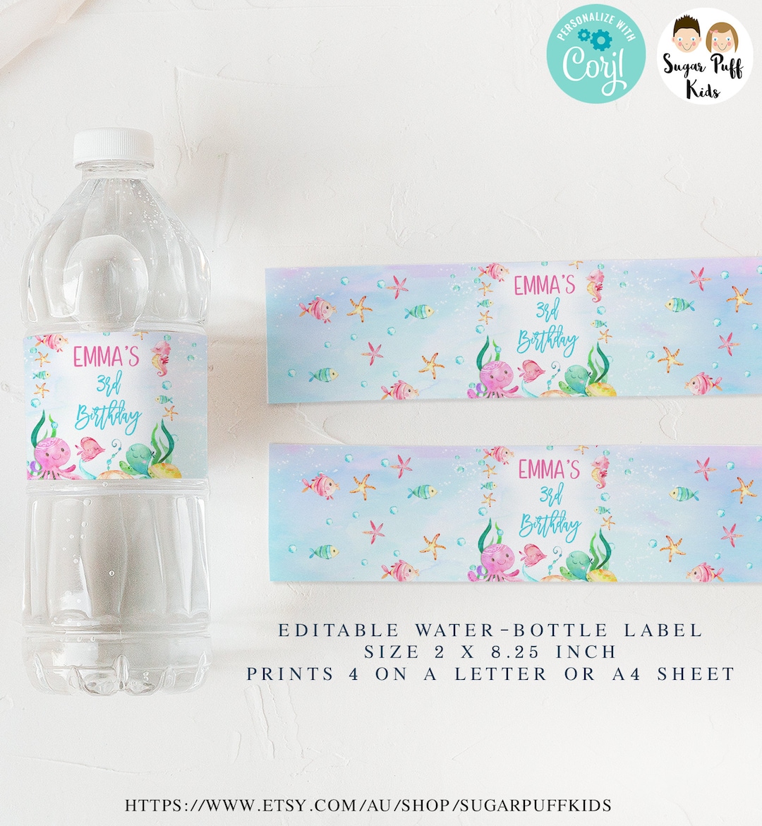 Editable Under the Sea Water Bottle Label, Printable Sea Creatures ...