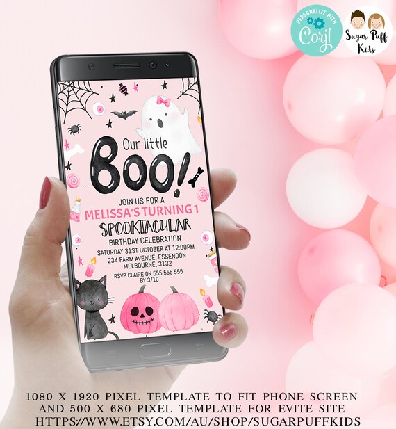 Editable Light Pink Little Boo Halloween Text Invite,Halloween ...