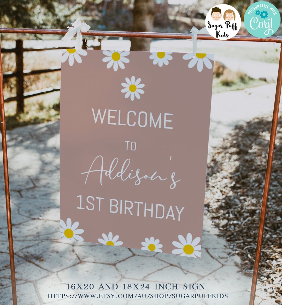 Editable Girls Terracotta Daisy Birthday Welcome Sign, Instant Download ...