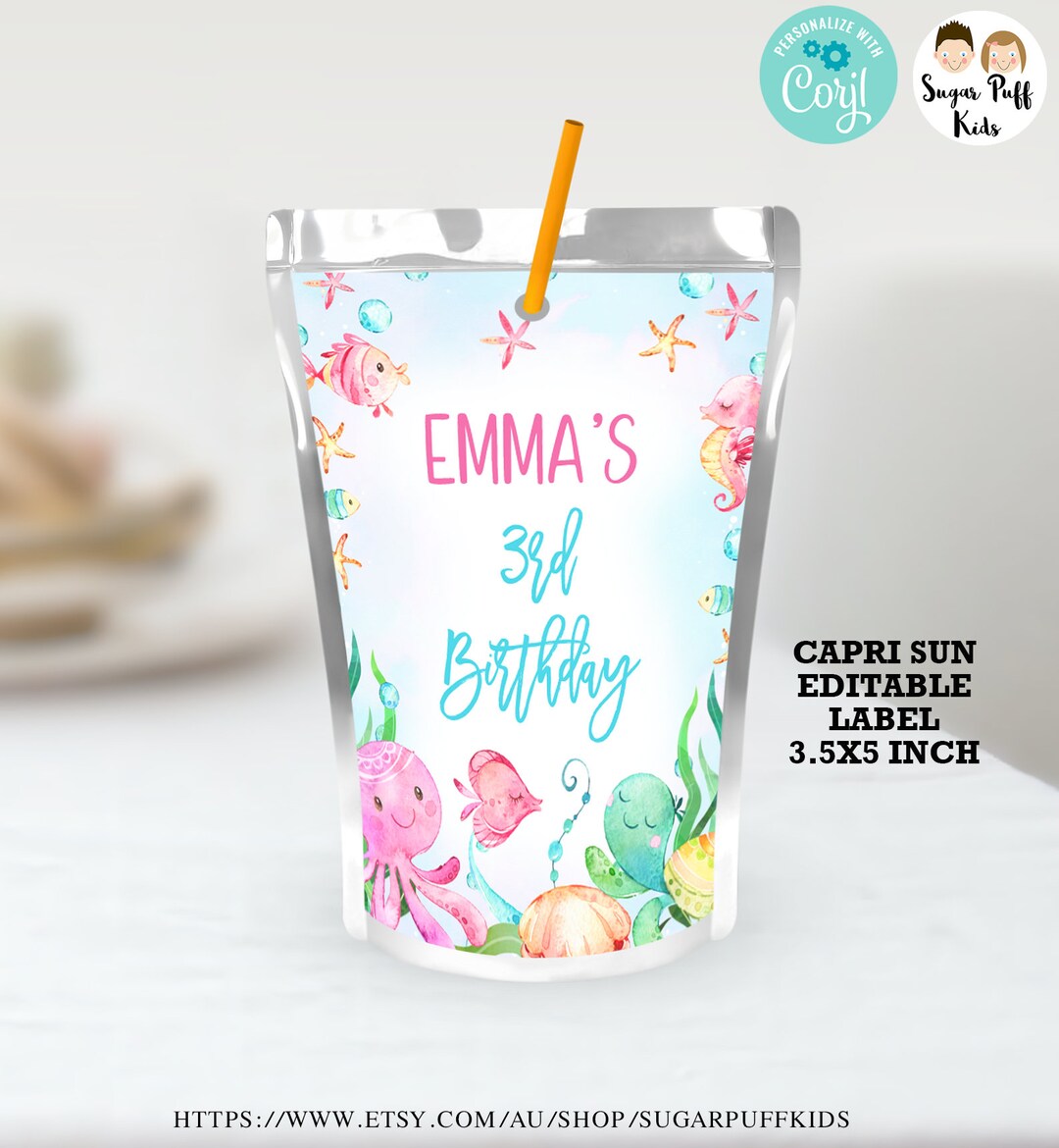 Editable Under the Sea Sun Label, Printable Seas Creatures Birthday ...