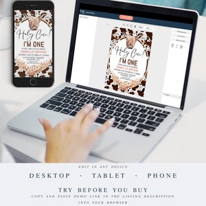 Editable Boho Pink Floral Cow Birthday Bundle, Printable Girls Cow ...