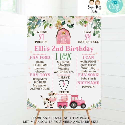 Pink Floral Farm Milestone Poster Pink Barnyard 1st Birthday - Etsy