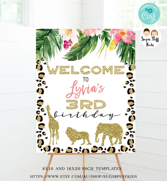 Instant safari cheetah print welcome sign, Editable wild and three ...