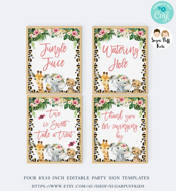 Editable Cheetah Print Two Wild Glitter Birthday Party Signs, Printable ...