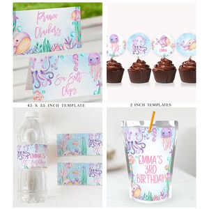 Party Printable Purple Under the Sea Bundle, Editable Octopus Under the ...