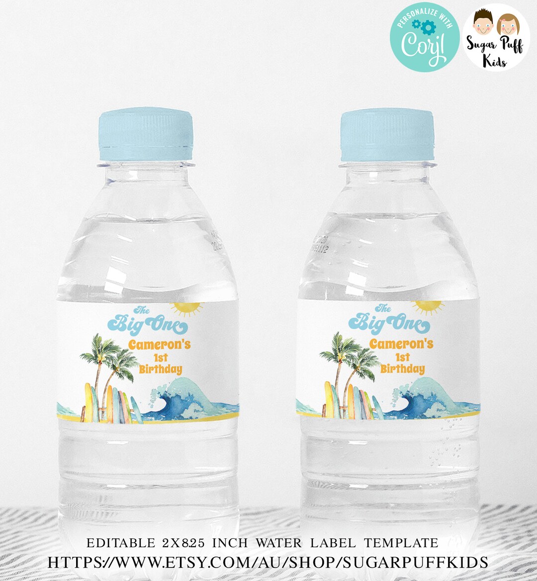 Editable the Big One Water Label, Instant Download Boys Surf Birthday ...